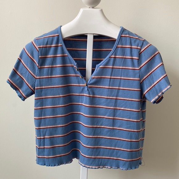 Tops | Striped Button Crop Top | Poshmark